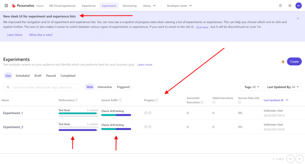 Introducing the New UI for Experiment and Experience Lists in Sitecore Personalize - Kayee